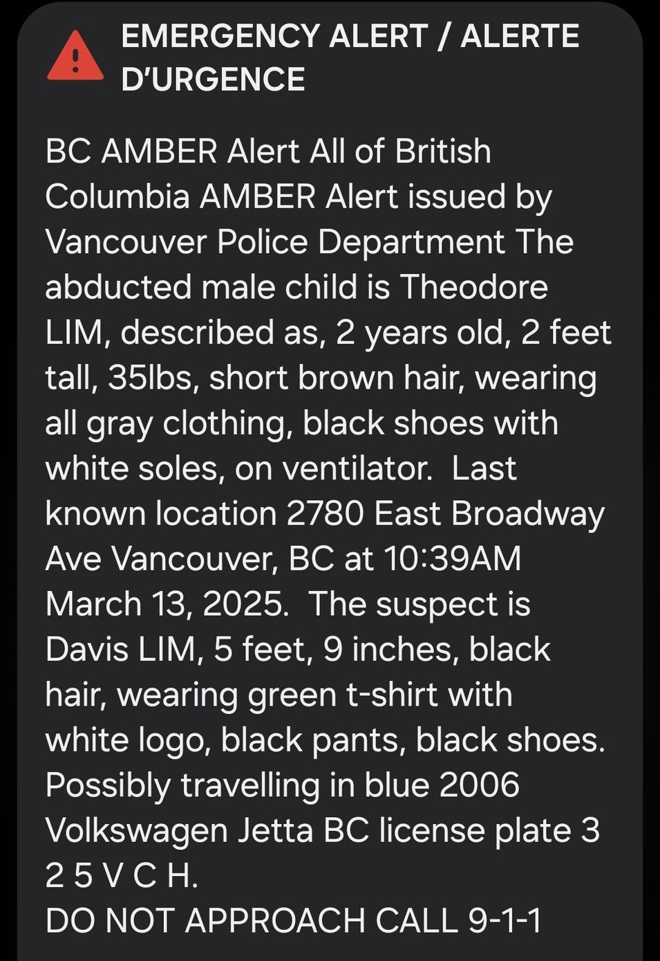 Update: Child Located and Amber Alert Canceled - Surrey News